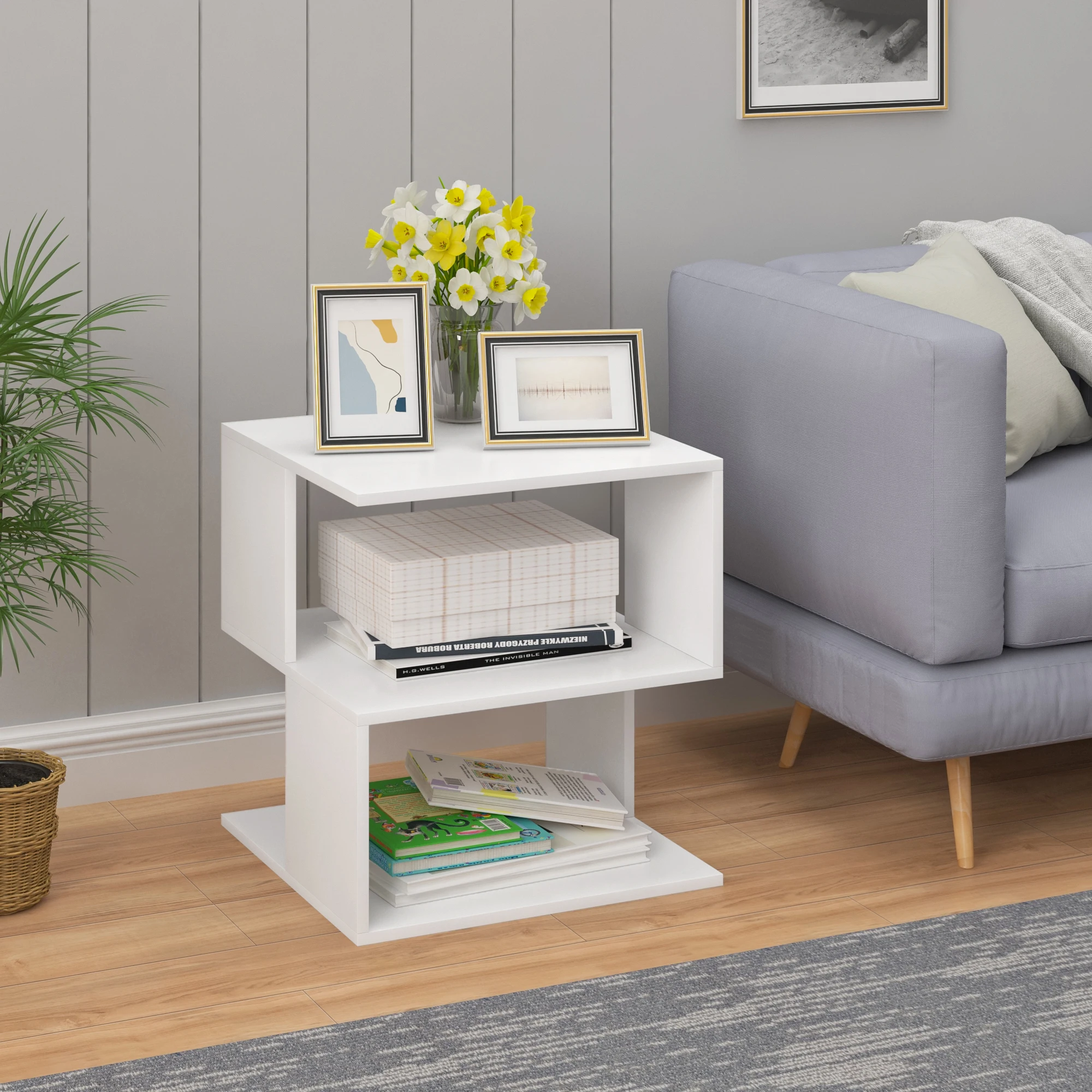 Nordic Nightstand Bedside Table with 2 Shelves Small Bookshelf Bedside ...