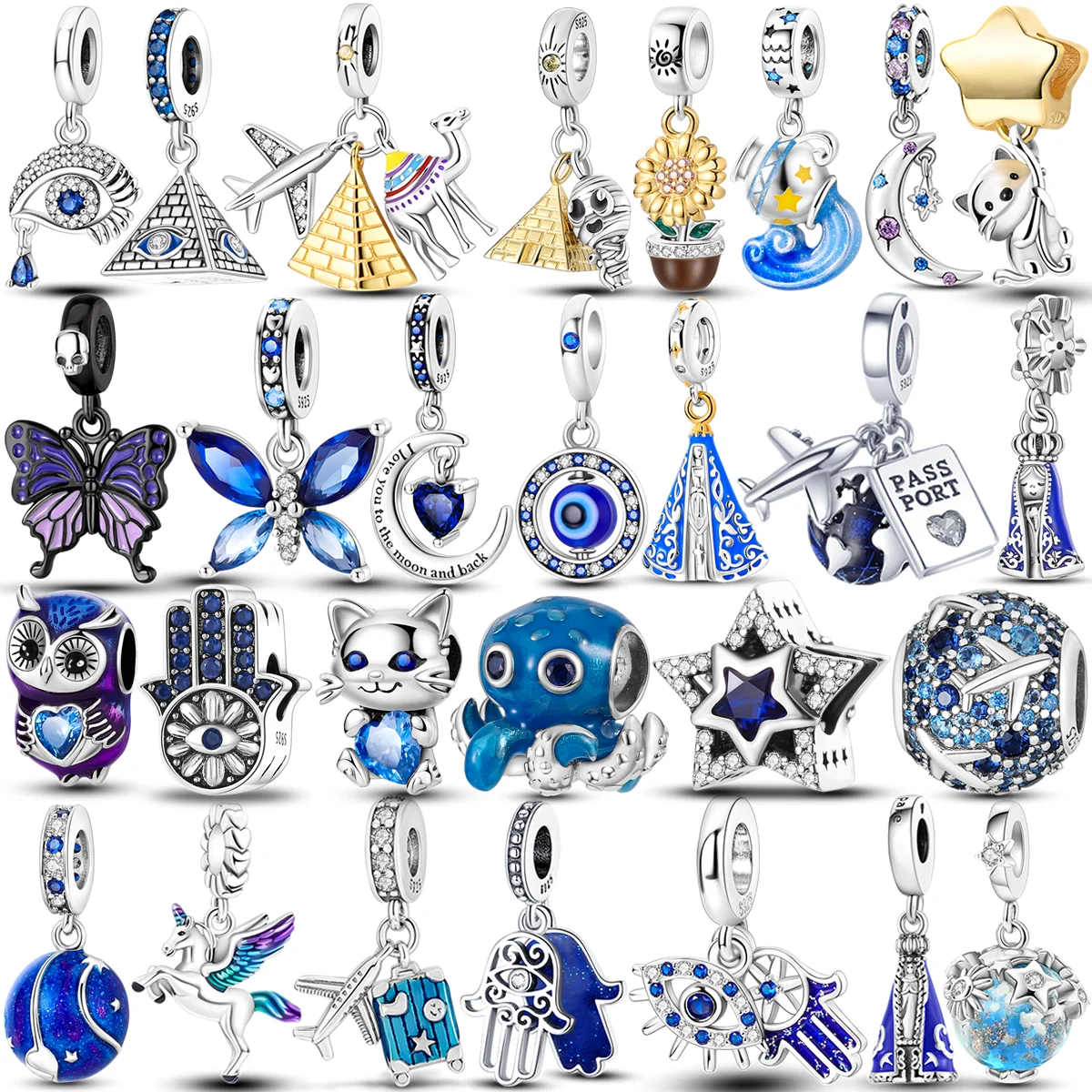 925-Sterling-Silver-Blue-Color-Charms-Beads-Devil-s-Eye-Pyramid-Earth ...