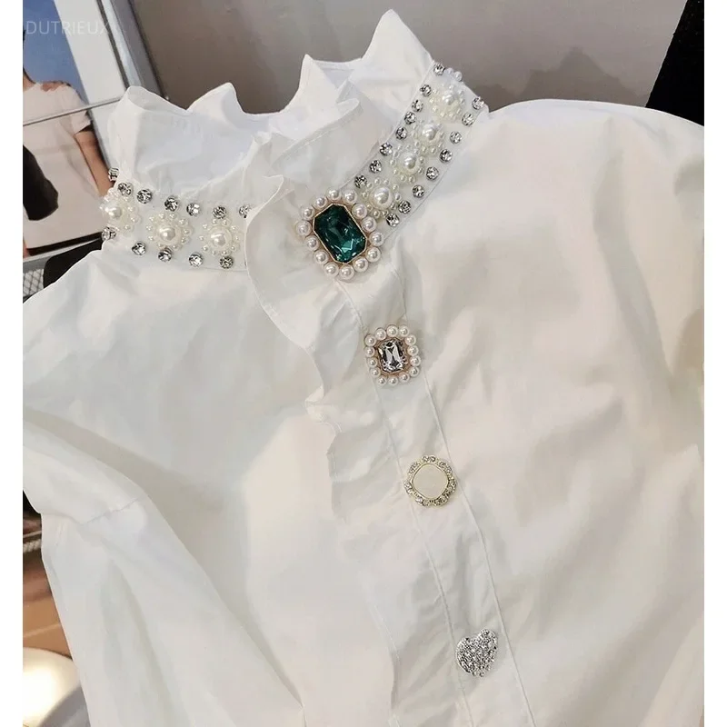 2024 Women Shirts French Vintage Blouse Spring Button Up Shirt Pointed ...