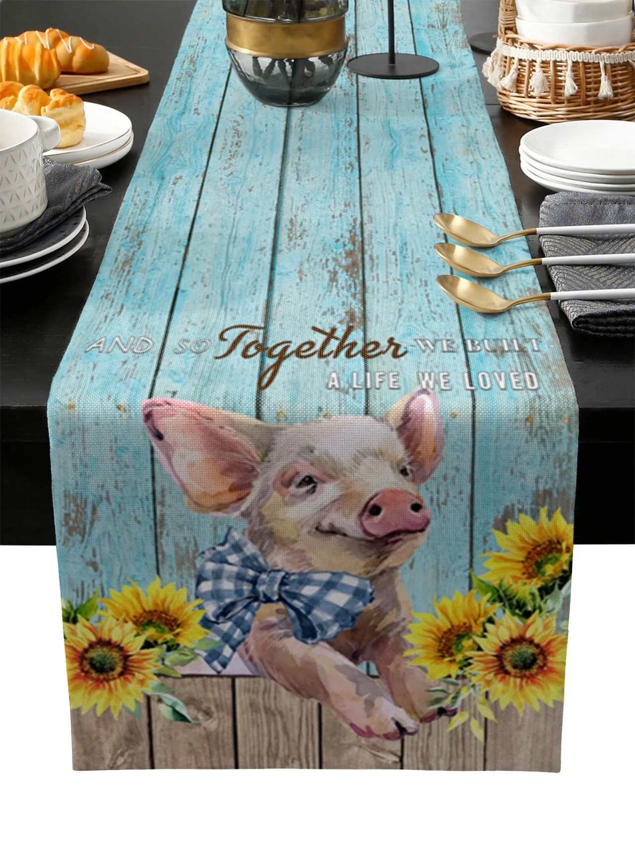 Sunflower-Pastoral-Pig-Linen-Table-Runners-Wedding-Party-Decoration ...