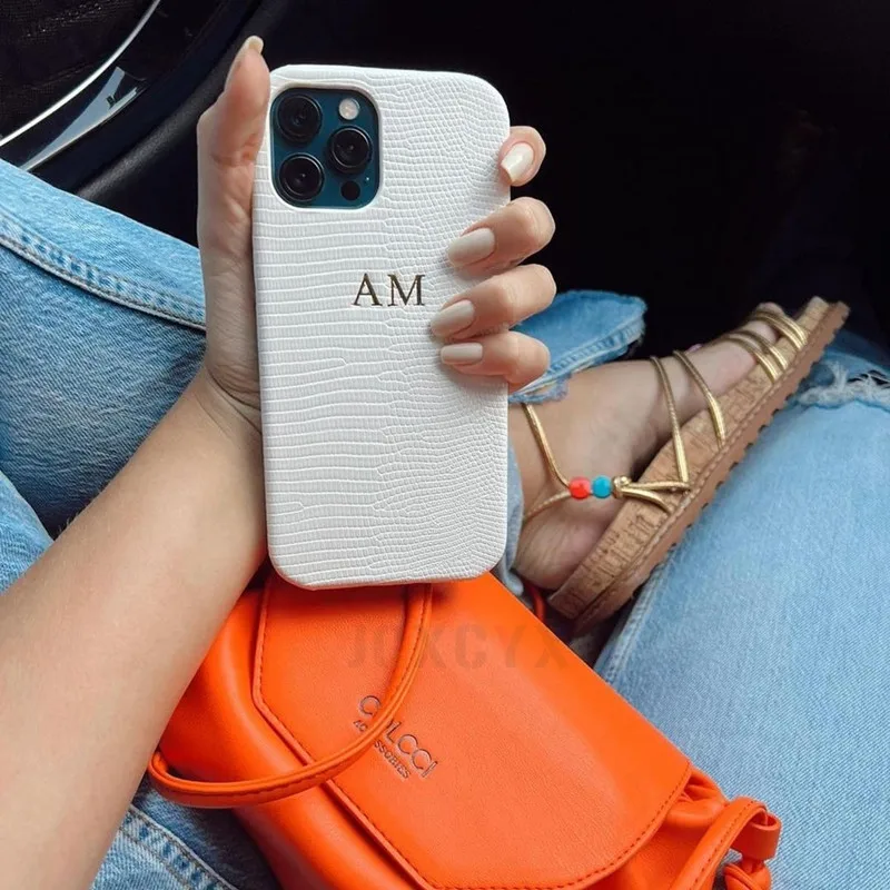 Luxury-Personalise-Initials-Name-Letters-Leather-Hard-Phone-Case-For ...