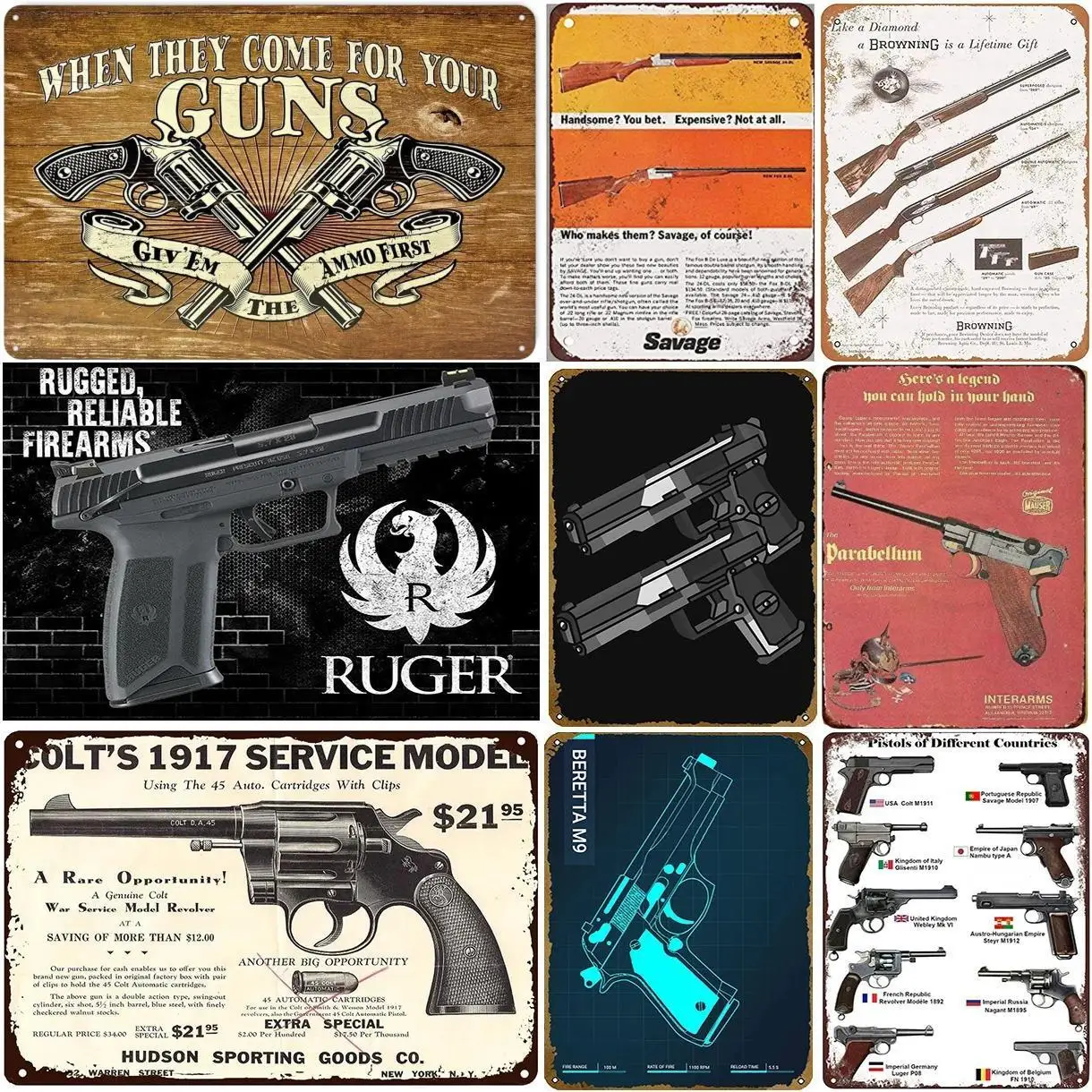 Vintage-HD-New-Pistol-Metal-Tin-Signs-Ruger-Smith-Wesson-Poster-For ...