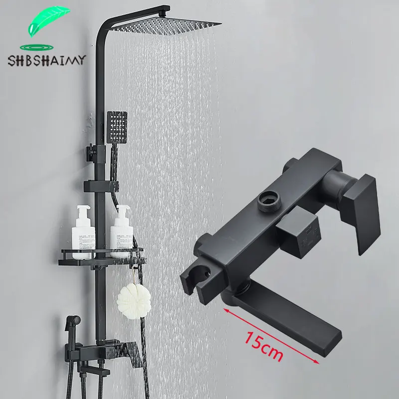Black Brass Shower Faucet Bathroom Shower Mixer 15cm Bathtub Rotatable ...
