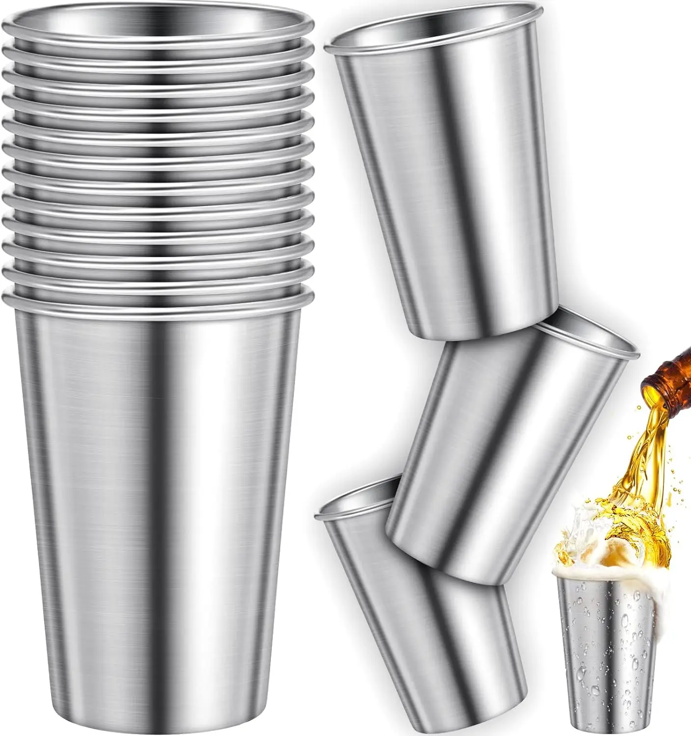4 Pieces Stainless Steel Pint Cups 500ml Stainless Steel Tumblers Pint ...
