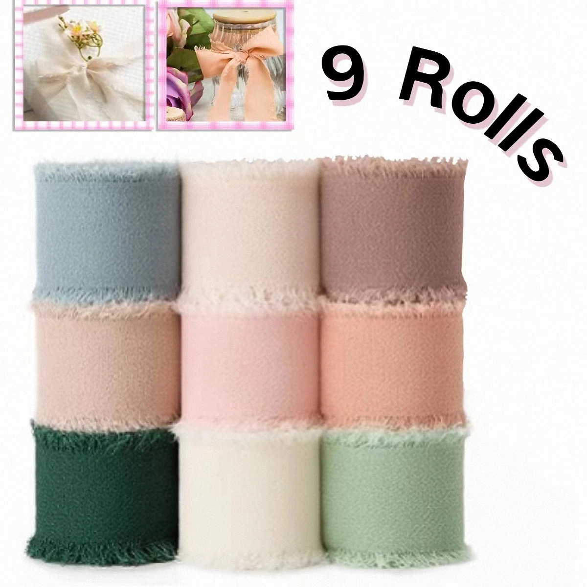 9-Rolls-Chiffon-Silk-Ribbon-Mixed-Color-Ribbons-Set-Fringe-Fabric-Eco ...
