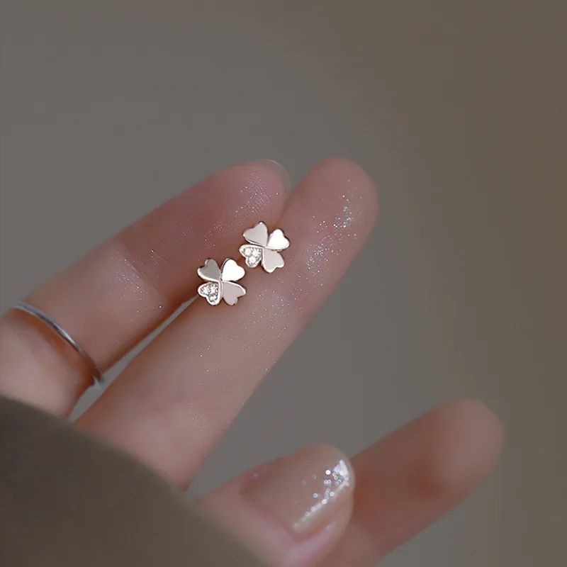 925 Silver Simple Ear Piercing Jewelry Silver Color Plant Flower Clover ...
