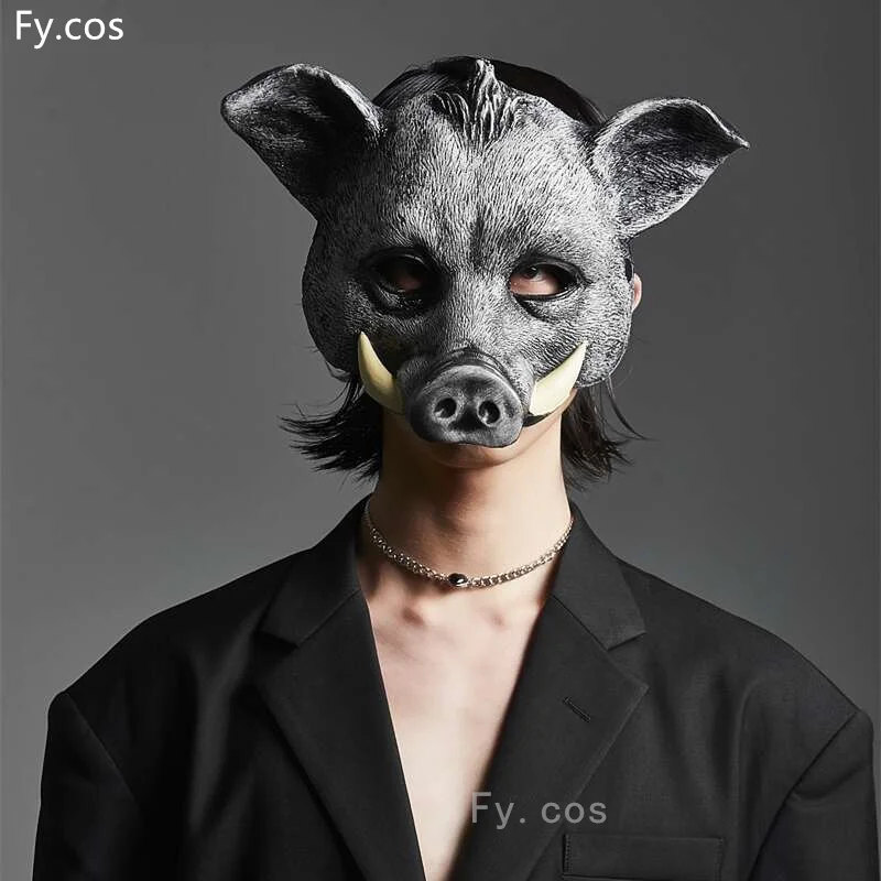 Adult Kids Cosplay Horror Pig Mask Halloween Rave Demon Half Face ...