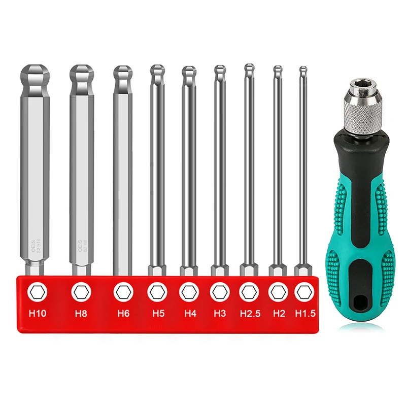 9Pcs-Ball-End-Screwdriver-Bit-with-Handle-100mm-Metric-Hex-Bit-Set ...