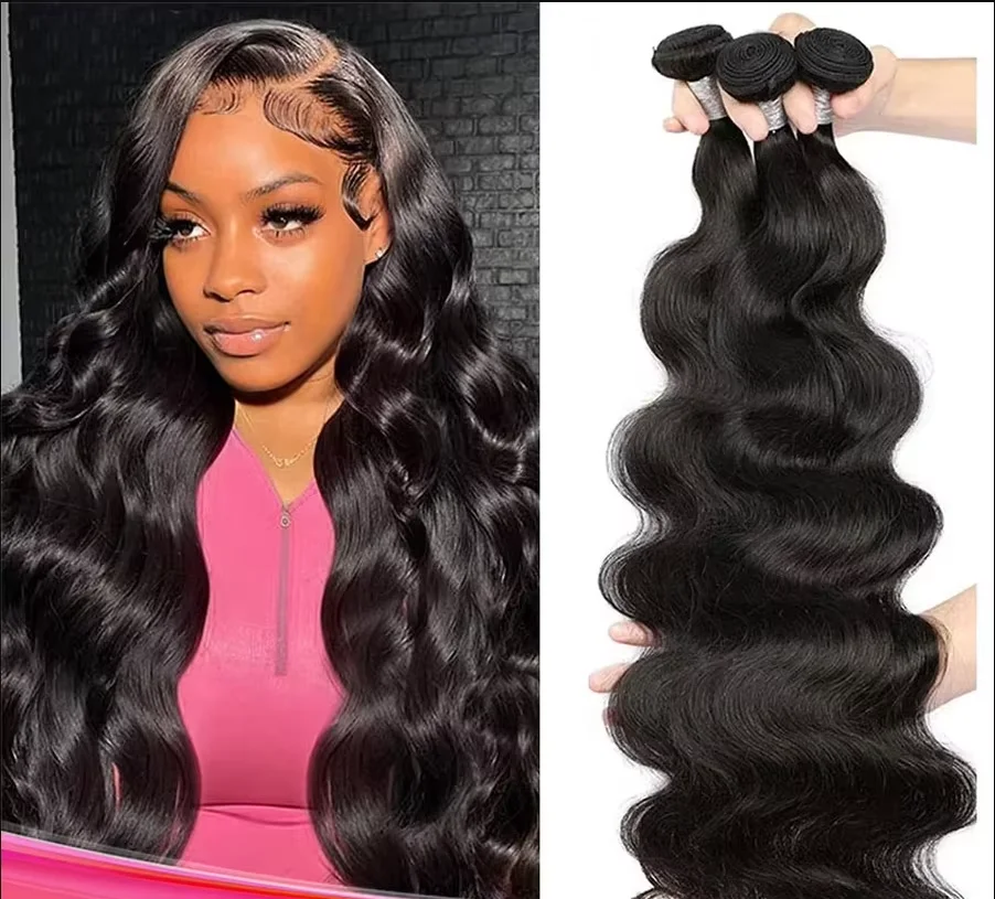 1/3/4Human Hair Bundles Body Wave Bundle Human Hair Natural Black Color ...