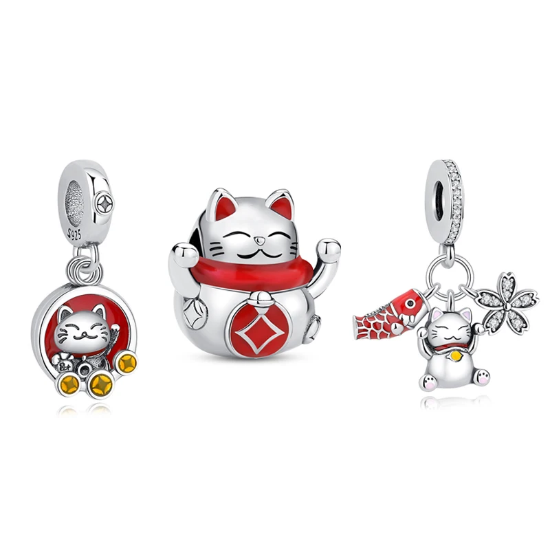 Original-925-Sterling-Silver-Charms-Maneki-Neko-Lucky-Fortune-Cat-Beads ...