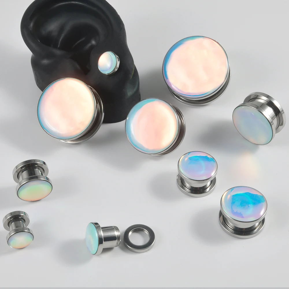 2pcs Bling Bling Flash Film Ear Plugs Surgical Steel Screw Ear Plugs ...