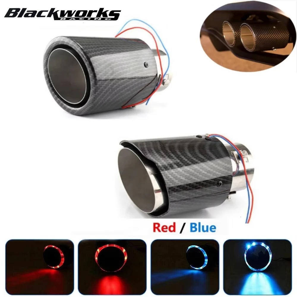 Exhaust Muffler Red/Blue Light Flaming LED Tip Pipe Straight Car ...