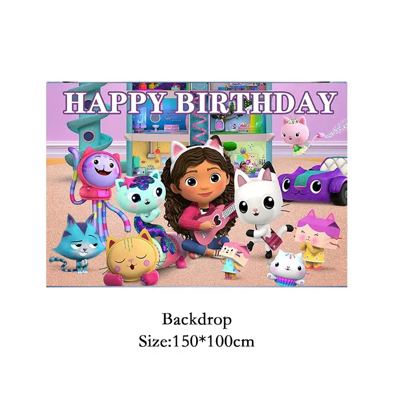 Decoración de fiesta de cumpleaños de casa de muñecas Gabby, vajilla temática de gato de dibujos ...