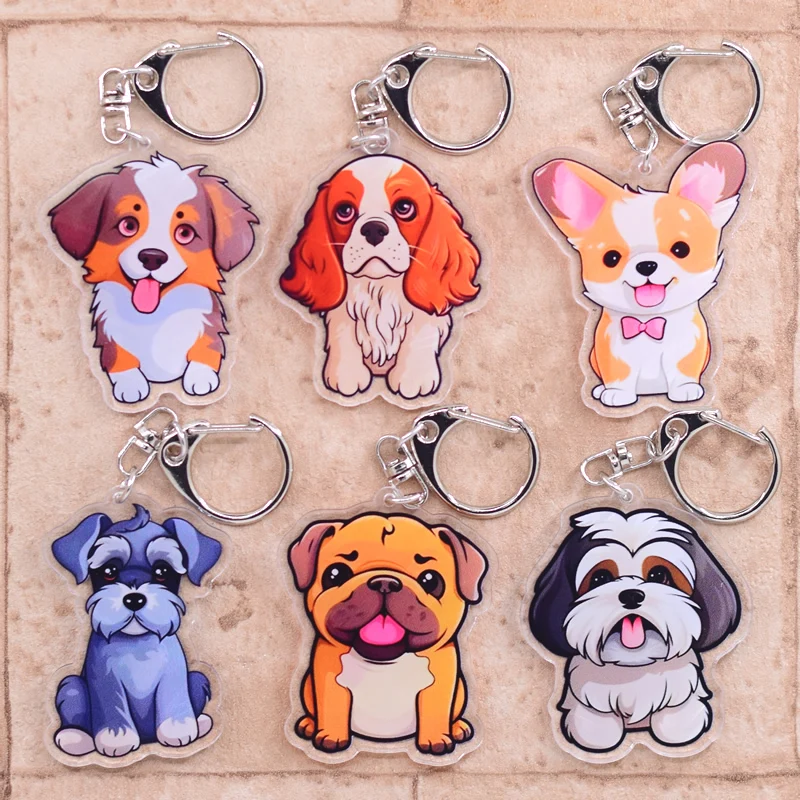 Lovely-Dogs-Keychain-Arcylic-Cartoon-Figures-Keyrings-Kids-Gift-Key ...