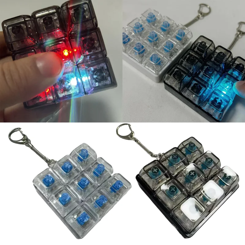 9 Keys LED Keyboard Keychain For Stress Relief Mechanical Crystal ...