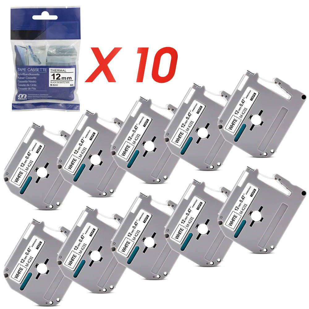 Absonic 10PK 12mm Label for Brother MK 231 Tape mk 231 MK231 Black on ...