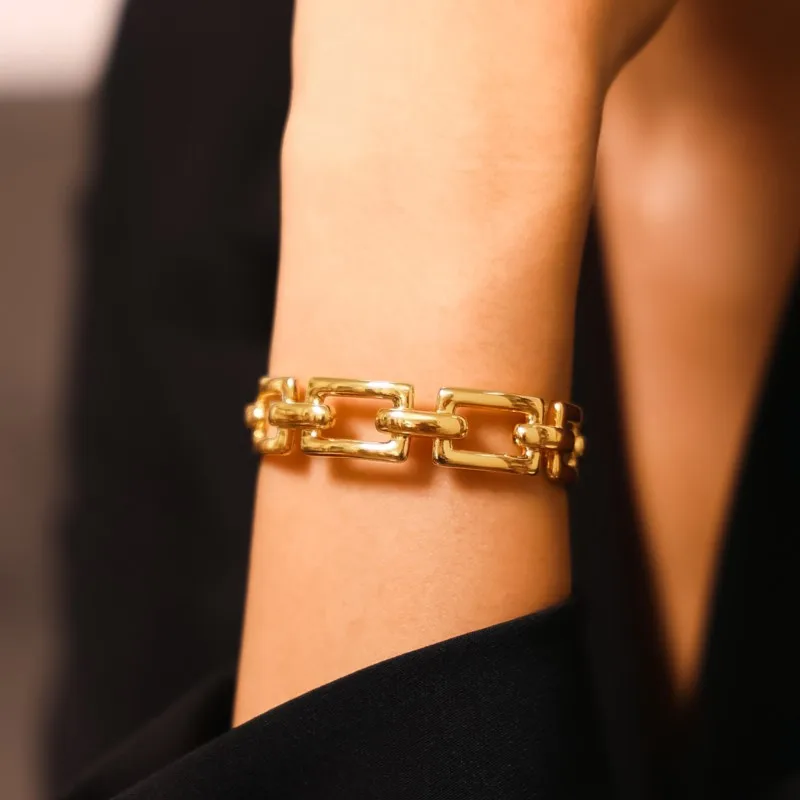 Chain-Shape-Open-Bracelets-Bangle-For-Women-Copper-18k-Gold-Plated-No ...