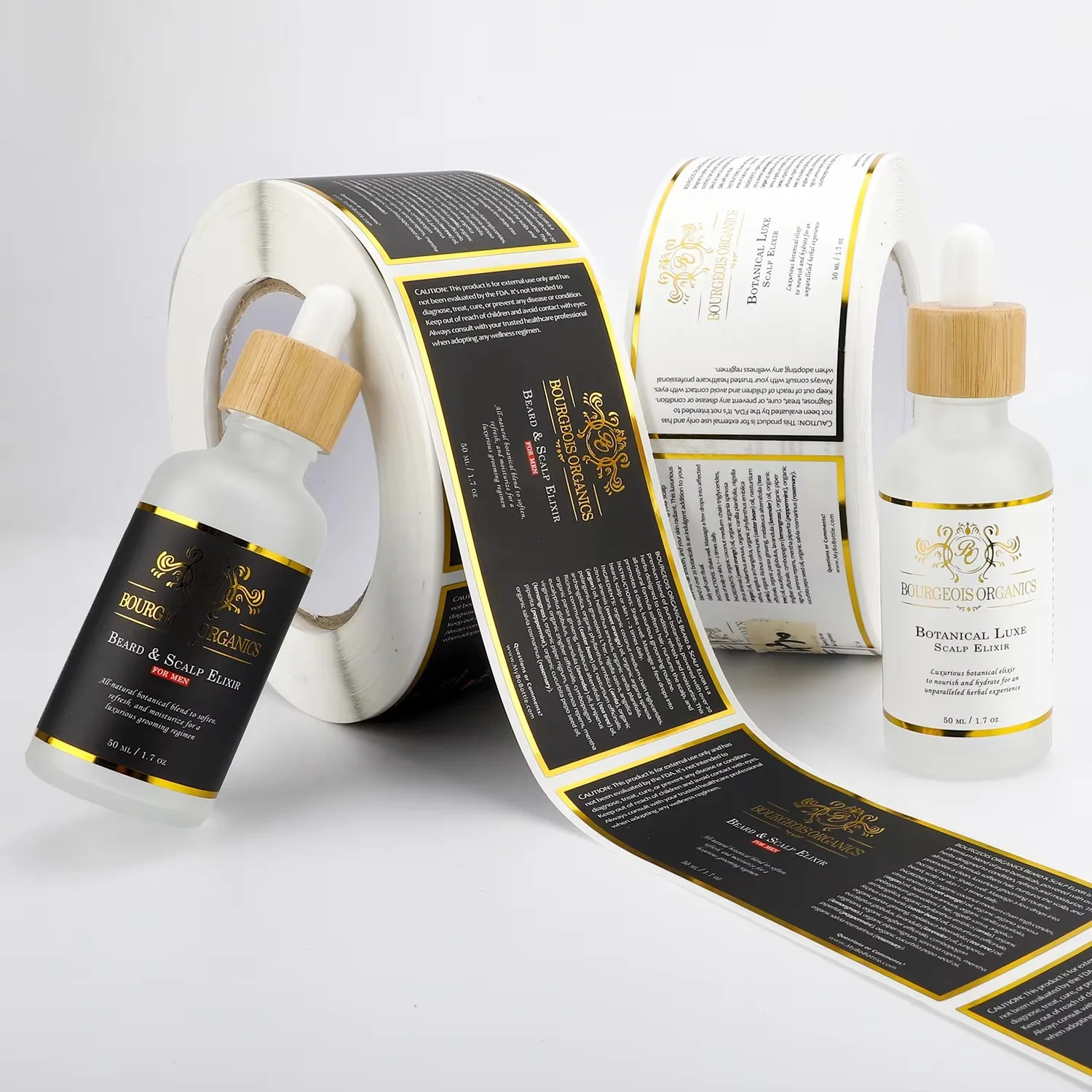 Custom Waterproof | White Vinyl BOPP Roll Label | Gold Foil Cosmetic ...