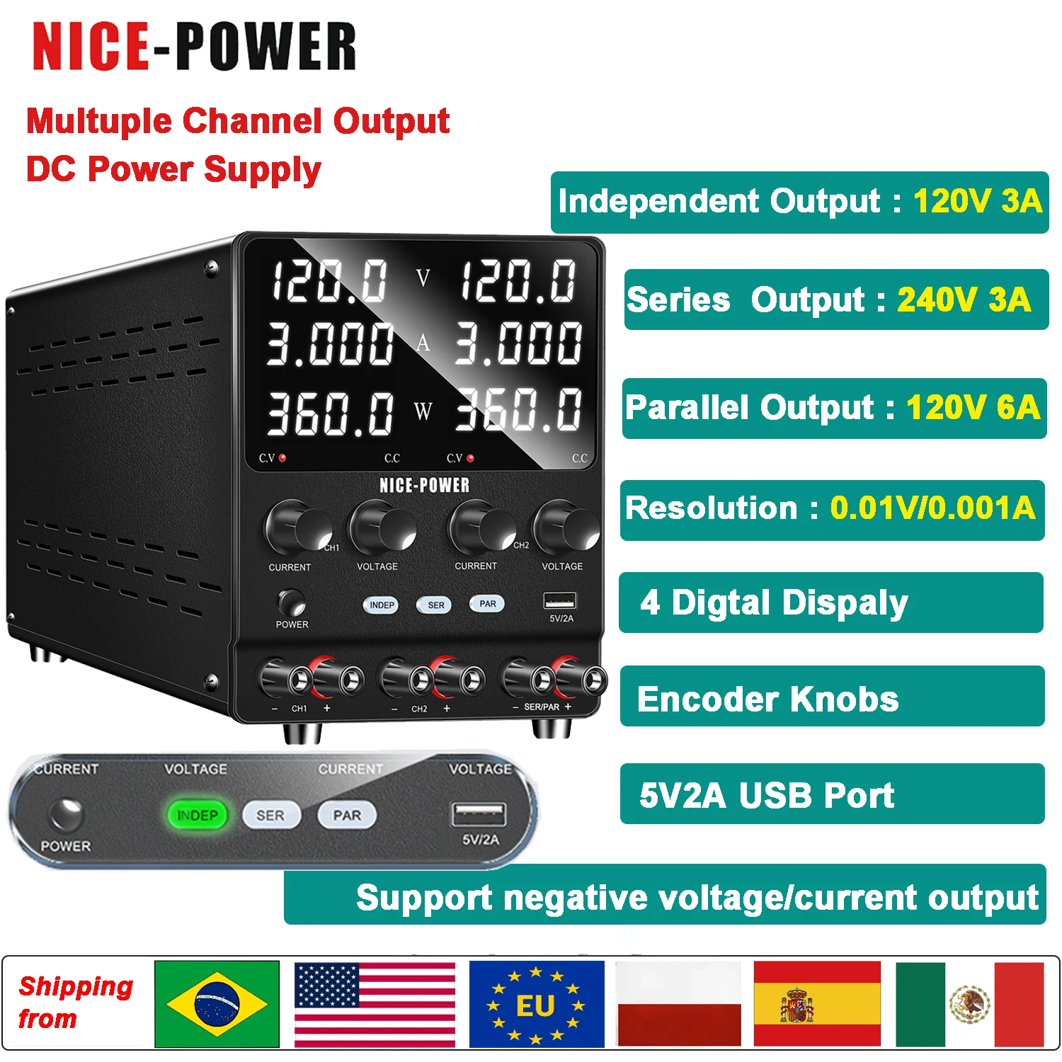 NICE-POWER 120V 3A Fonte de alimentação CC de laboratório ajustável ...