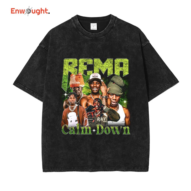 Rema T Shirt Hip Hop Rapper Calm Down Vintage Washed Tops Tees ...