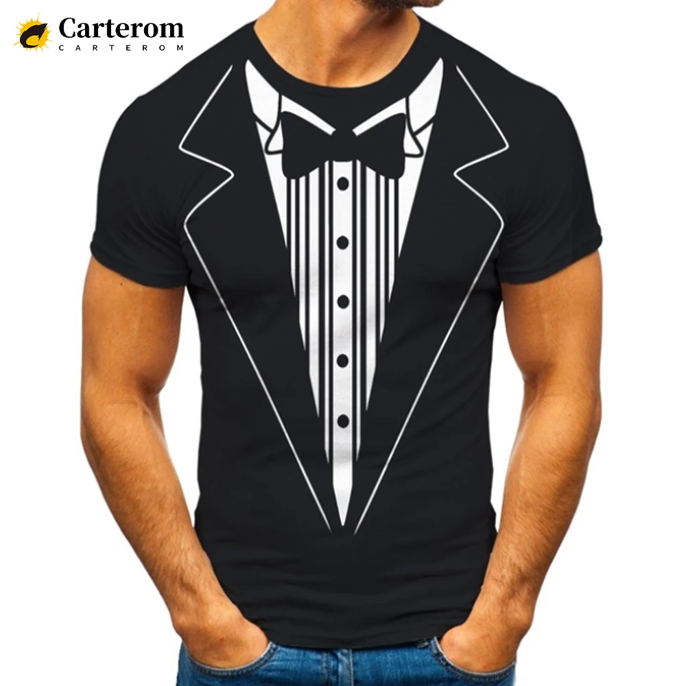 2022-New-Funny-Fake-Suit-3D-T-shirt-Bow-Tie-Printed-T-Shirt-Men-Summer ...