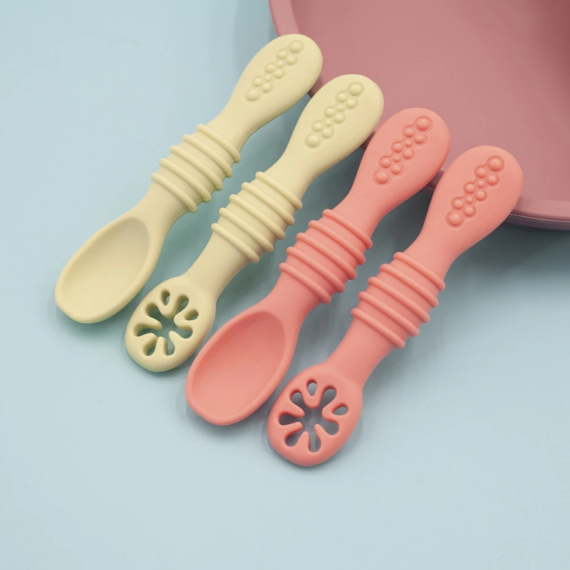 2PCS-Baby-Spoon-Silicone-Teether-Toys-Learning-Feeding-Scoop-Training ...