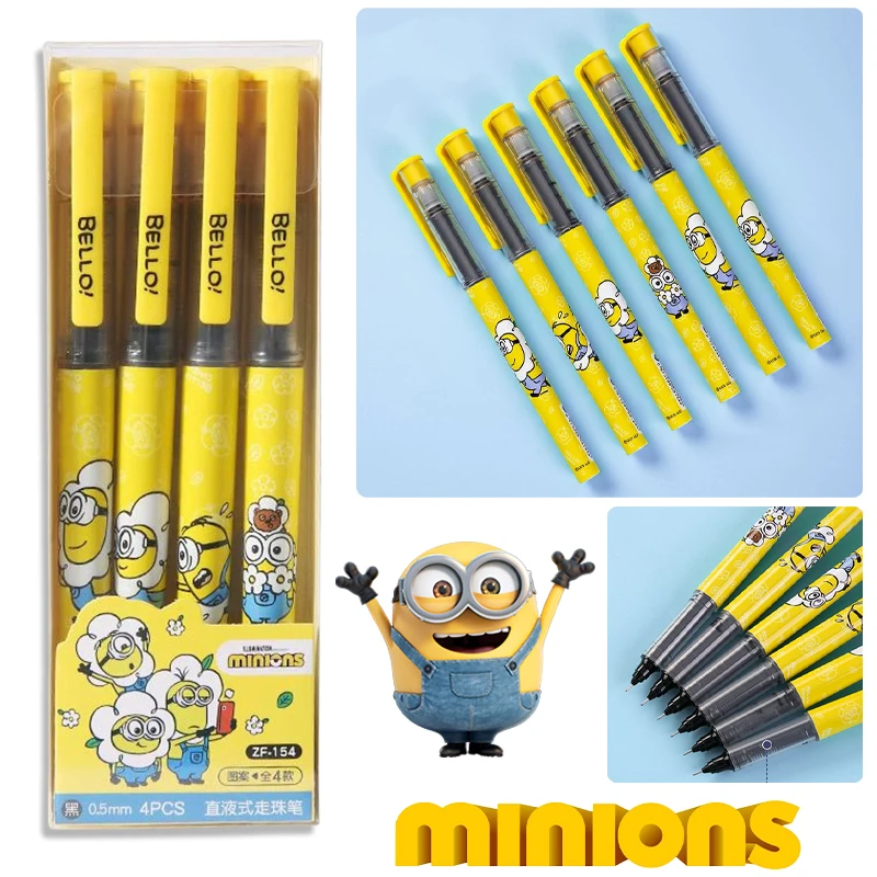 4pcs-Minions-Gel-Pens-Black-Quick-Drying-Needle-Type-Straight-Liquid ...