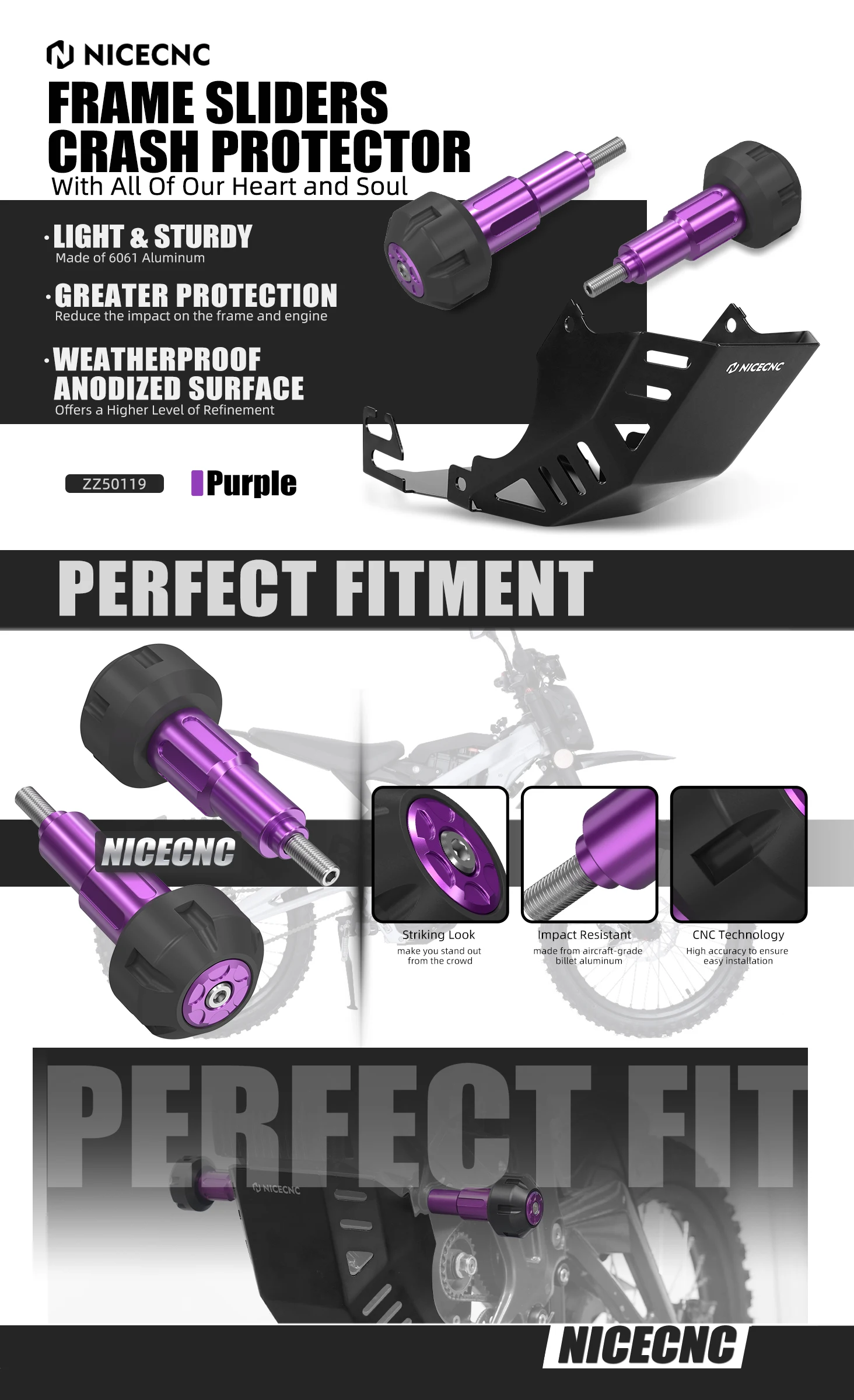 NICECNC For Surron Light Bee X S L1E Electric Dirt Bike Frame Sliders ...