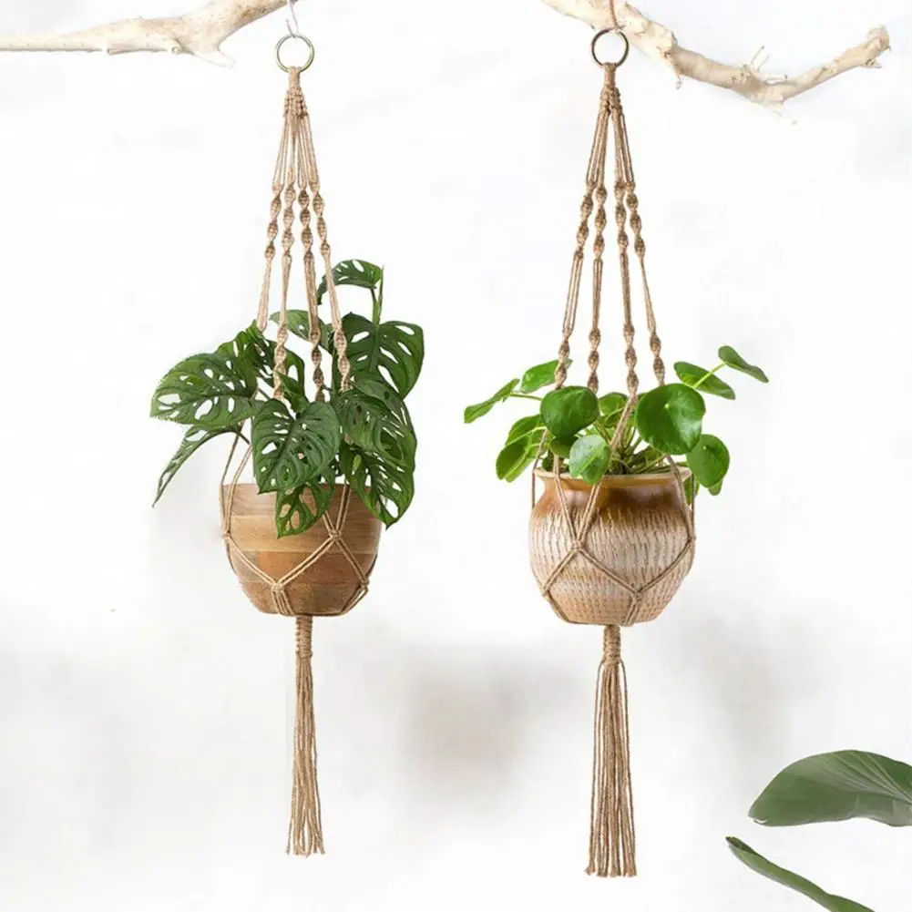 2Pcs-Set-Handmade-Plant-Hanger-Flower-Pot-Net-Hanging-Design-Vintage ...