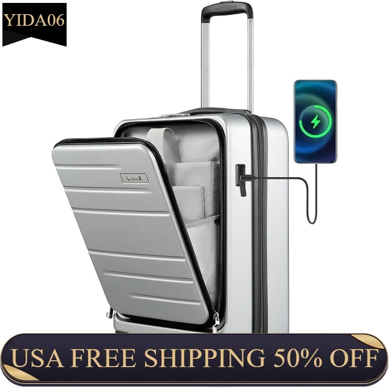 LUGGEX Silver Carry On Luggage 22x14x9 Airline Approved PC Hard Shell