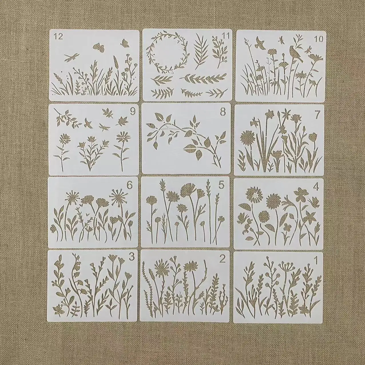 12Pcs-Set-12-15cm-Spring-Flowers-Plants-DIY-Layering-Stencils-Painting ...
