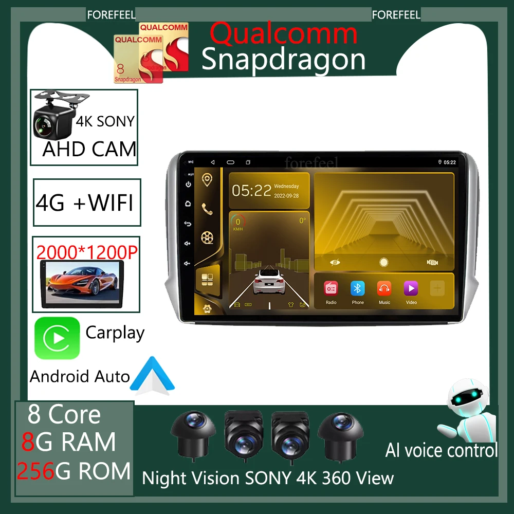 Car-Radio-Qualcomm-Android-For-Peugeot-208-2008-2014-2018-Multimedia-Wireless-Carplay-Navigation ...