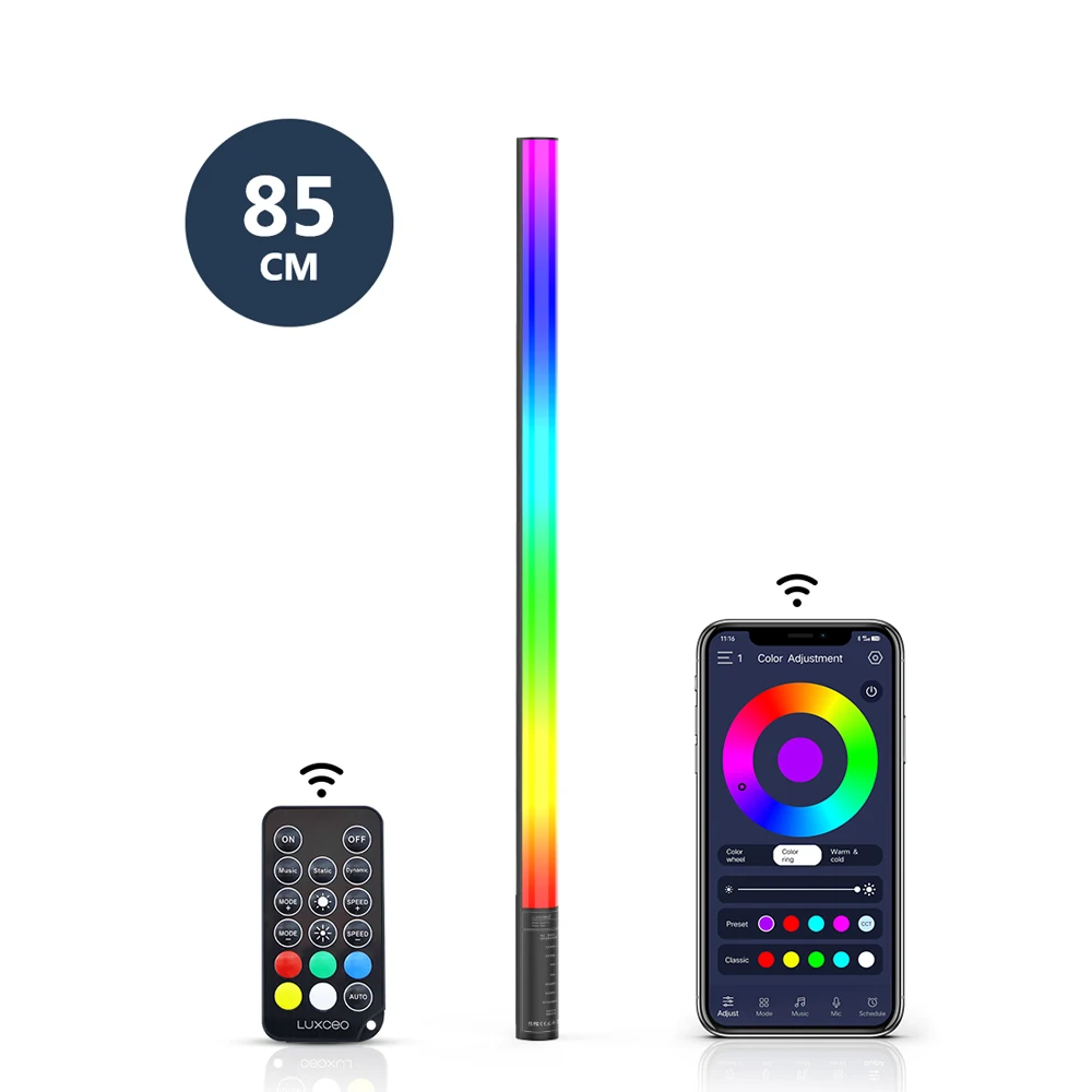 LUXCEO 85cm 18W LED RGB Tube APP Control Atmosphere Lamp Color Changing ...