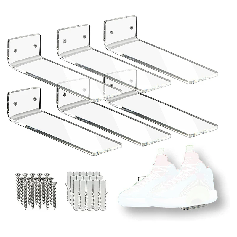 6Pcs-Clear-Floating-Sneaker-Shelves-Wall-Mounted-Shoe-Display-Stand ...