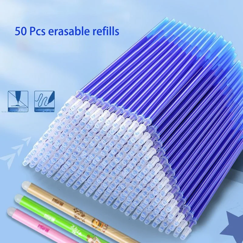 50 Pcs/lot Erasable Gel Pen Refills Blue 0.5 mm Gel ink Rod Washable ...