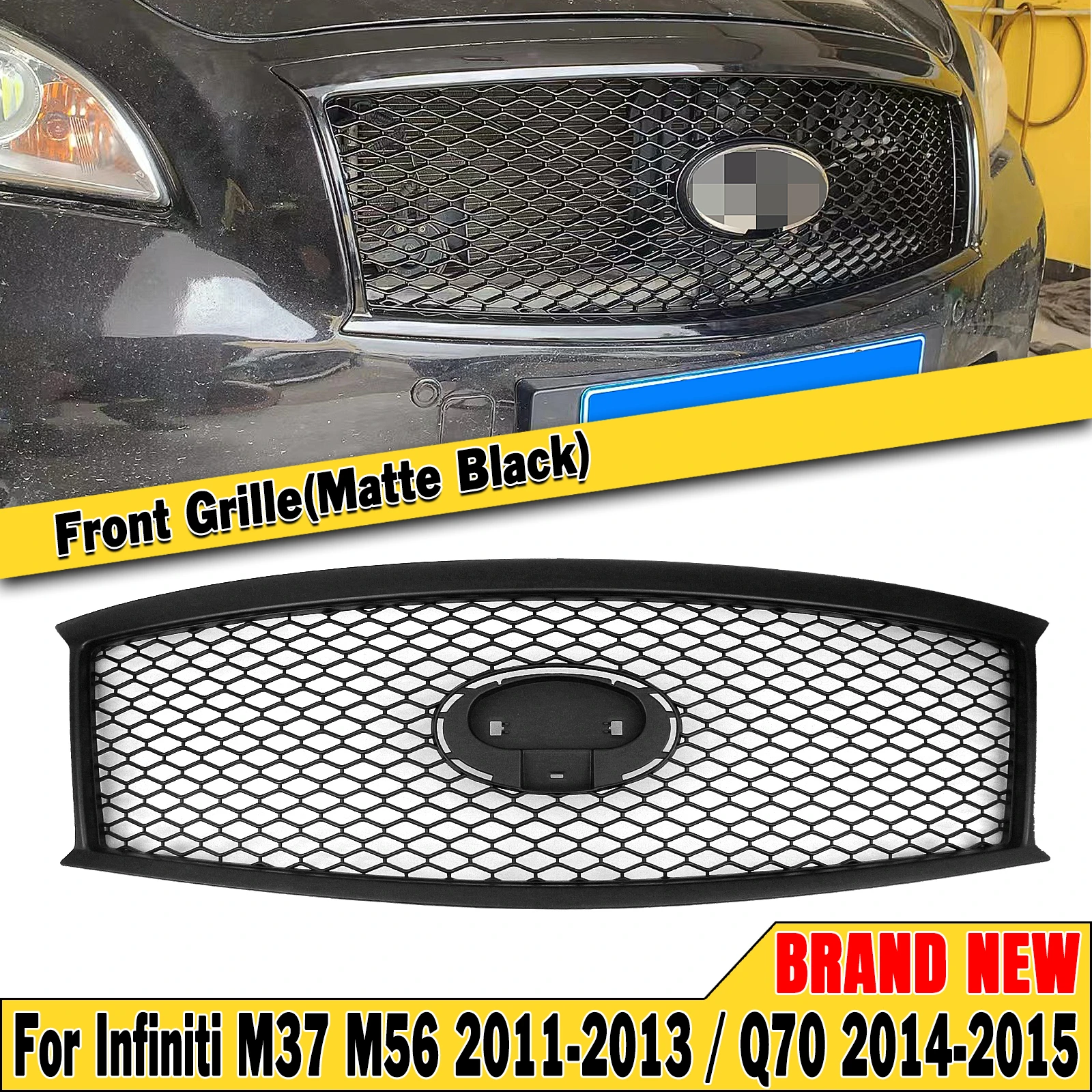Racing Grills Front Grille For Infiniti M37 M56 2011-2013 Q70 2014-2015 Honeycomb Style Gloss ...