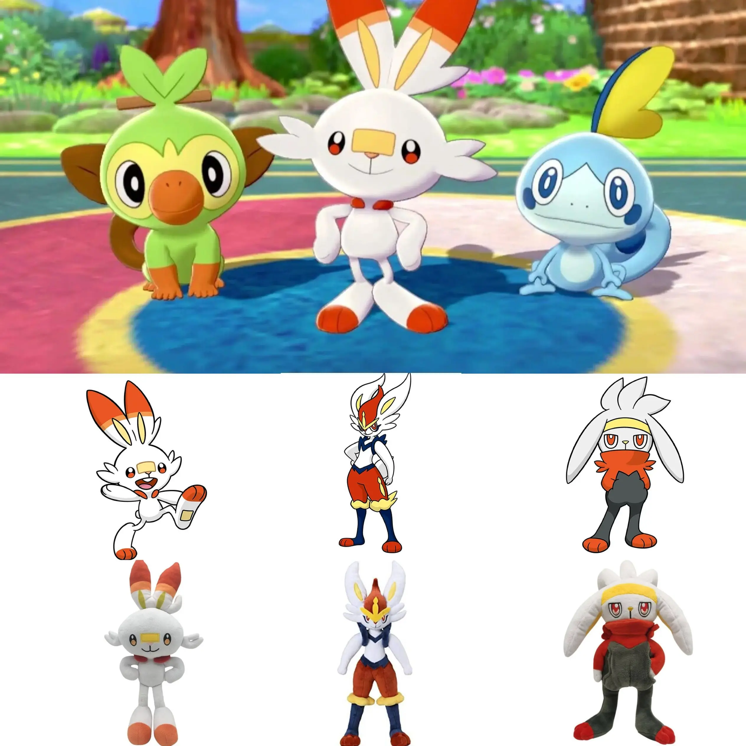 Kawaii-Pokemon-Pikachu-Rillaboom-Plush-Toys-Grookey-Sobble-Scorbunny ...