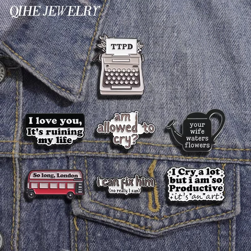 Funny Quotes Enamel Pins Custom TTPD Typewriter I Cry A Lot But I Am So ...