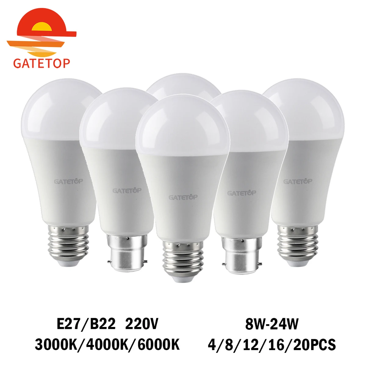 4-8-12-16-20PCS-LED-Bulb-220V-B22-E27-High-Lumen-Without-Strobe-3000K ...