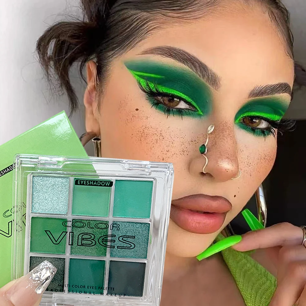 Matte-Glitter-Nine-color-Green-Eye-Shadow-Palette-Pearlescent ...