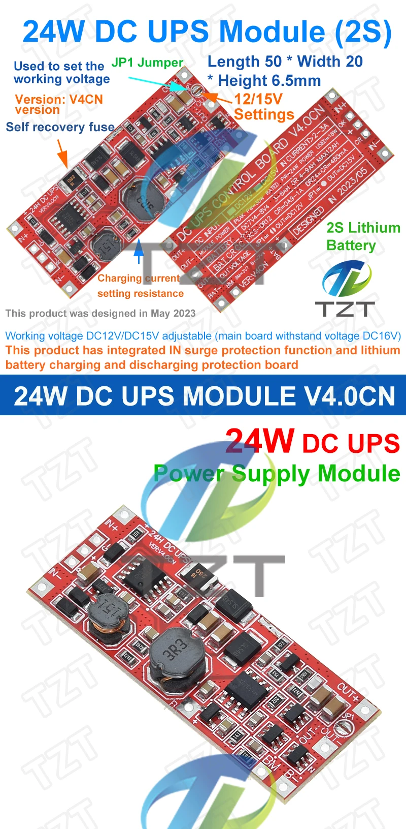 TZT DC 12V/15V 24W 1A UPS Power Supply Module Uninterruptible Power ...