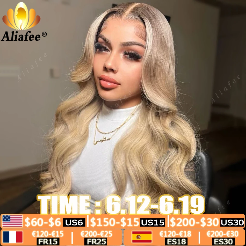 Blonde Brown Roots Lace Front wig Human Hair Wig 13X4 Ash Gray Color ...