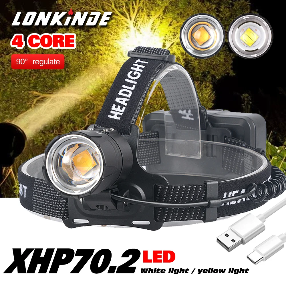 Super-Bright-10000LM-Led-XHP70-Headlight-White-Yellow-Headlamp-USB ...