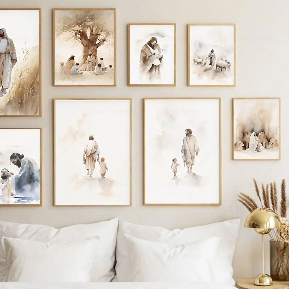 Christ Jesus God Savior Peace Dove Boat Sheep Wall Art Canvas Painting ...