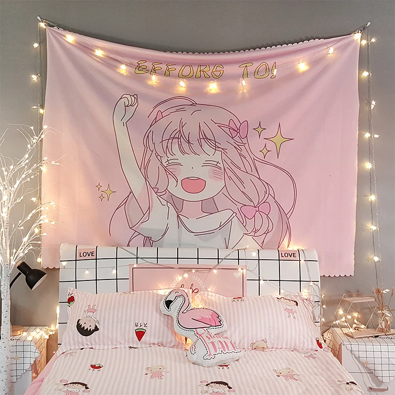 Kawaii-Home-Decor-Wall-Hanging-Tapestry-Anime-Pink-Girl-Tapestry-Wall ...