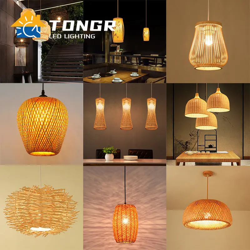 Bambu Tecelagem Candelabro Lâmpada, Handmade Pendant Light, Pendurado ...