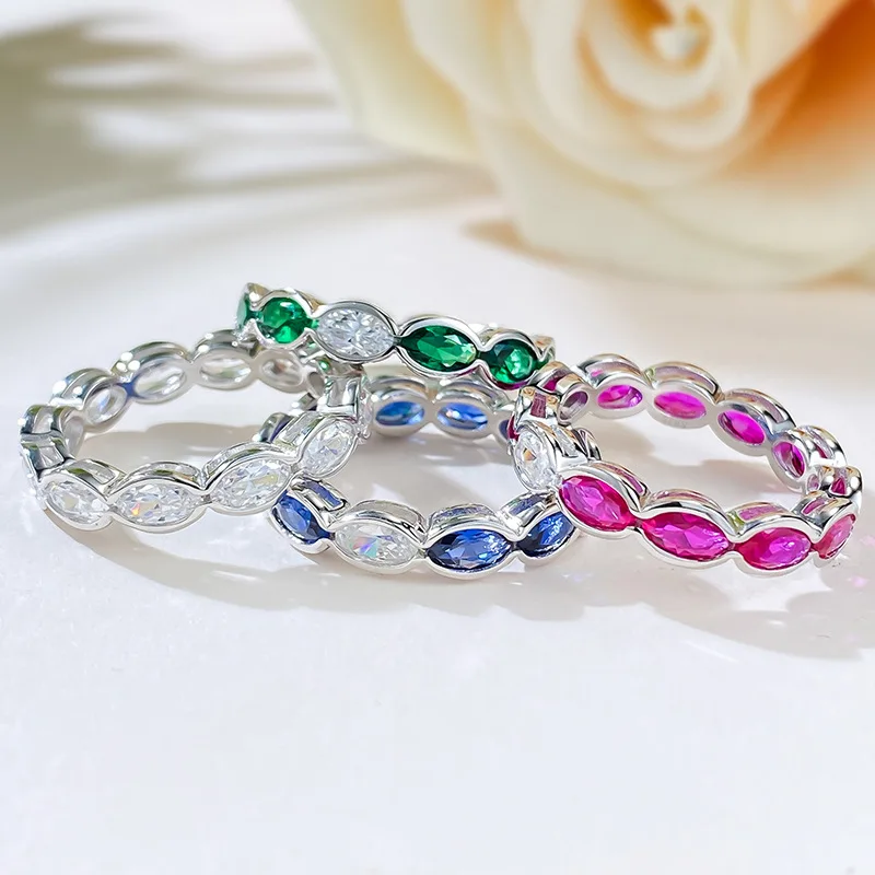 Eternity-Marquise-cut-Gems-Diamond-Ring-100-Real-925-Sterling-Silver ...