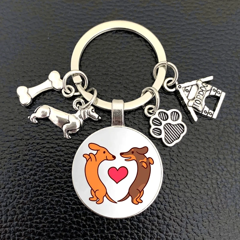 I-Love-Dachshunds-Keychain-Cute-animal-Cartoon-dog-Keychain-dog-Glass ...