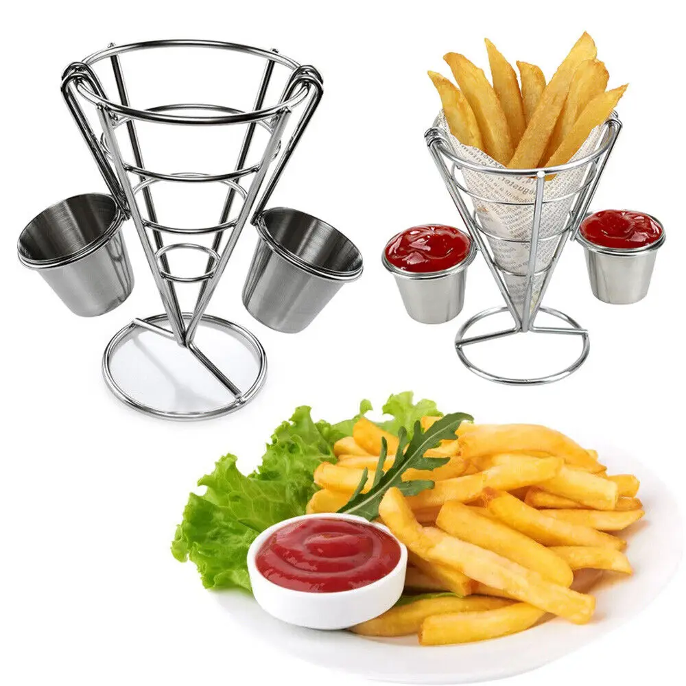 Creative-French-Fry-Stand-Cone-Basket-Holder-Stainless-Steel-For-Fries ...