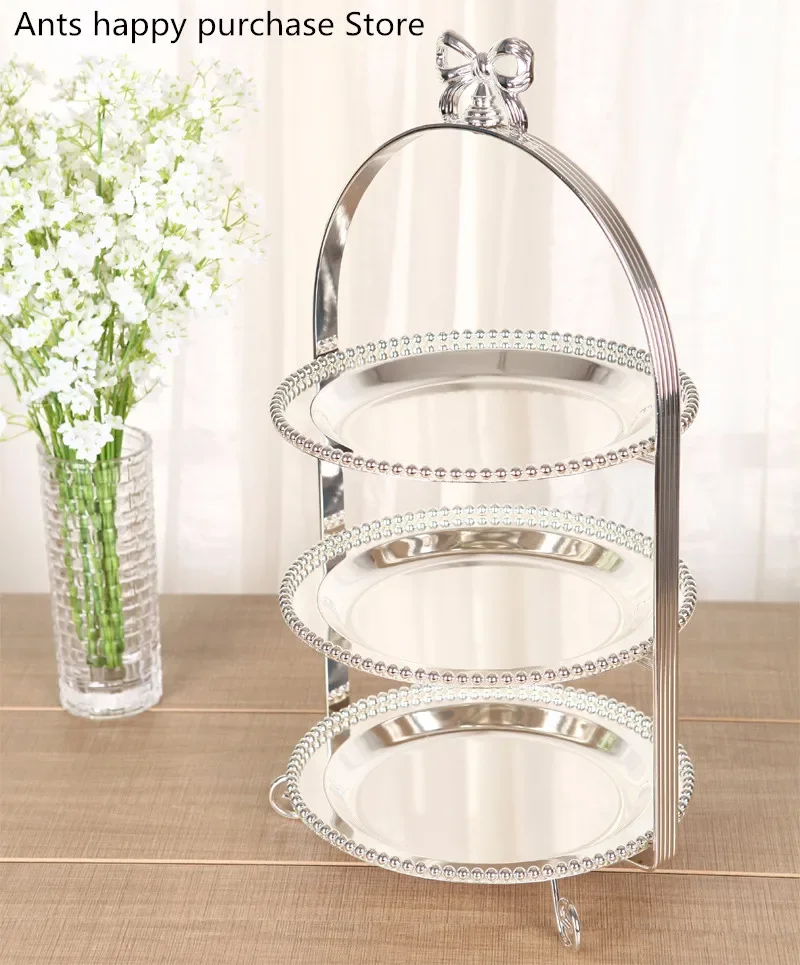 High-grade 2/3 Layers Dessert Tray Silver Plated Round Metal Cake Stand ...